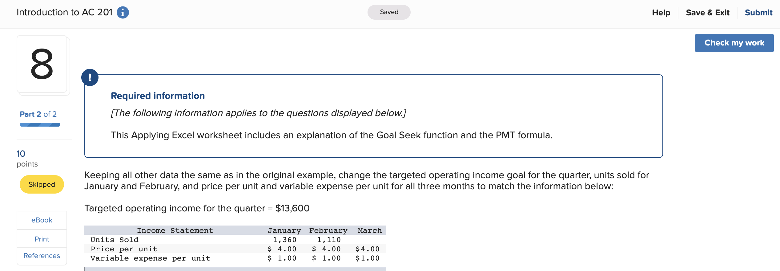 Solved Introduction to AC 201 i Saved Help Save & Exit | Chegg.com