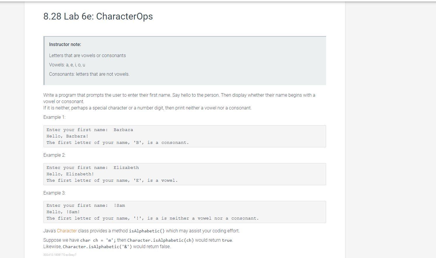 Solved 8.28 Lab 6e: CharacterOps Instructor note: Letters | Chegg.com