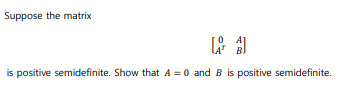 Solved Suppose the matrix Ο Α' is positive semidefinite. | Chegg.com