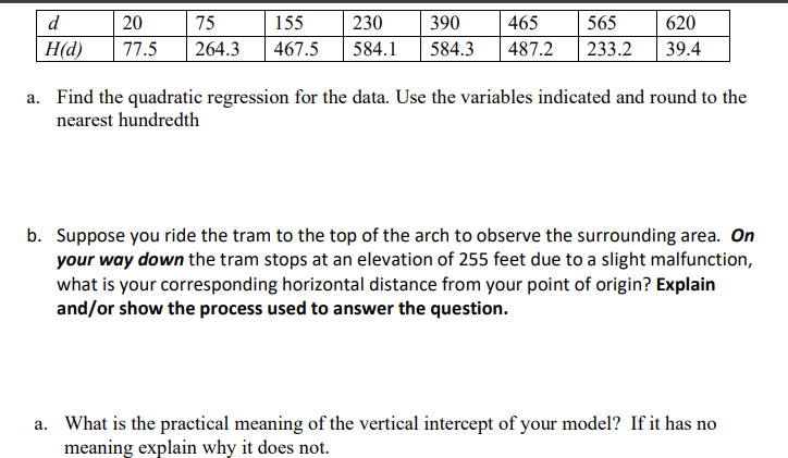 Solved a. Find the quadratic regression for the data. Use | Chegg.com