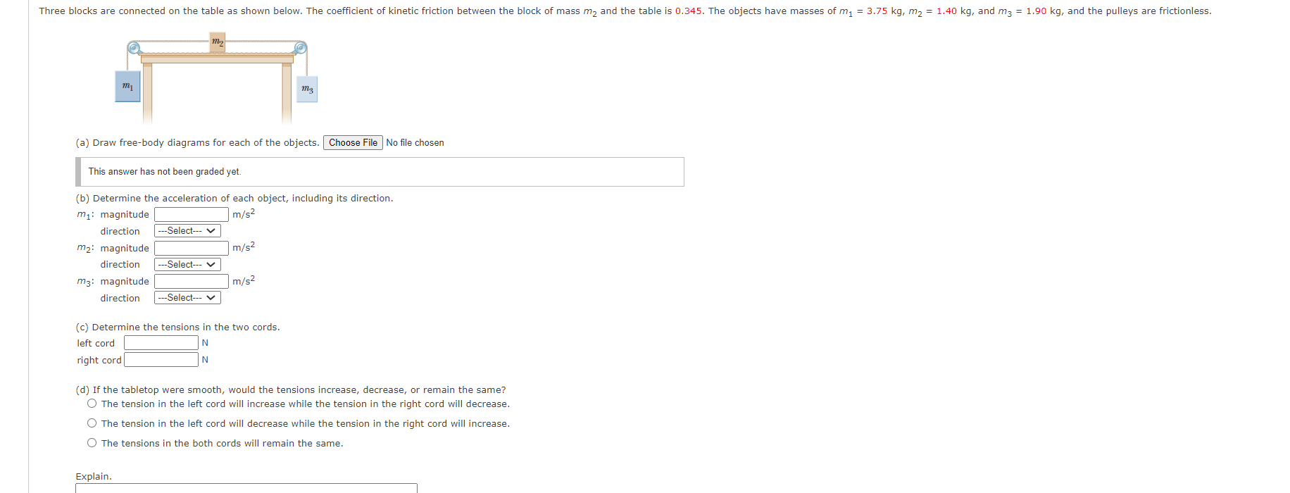 Solved Three blocks are connected on the table as shown | Chegg.com