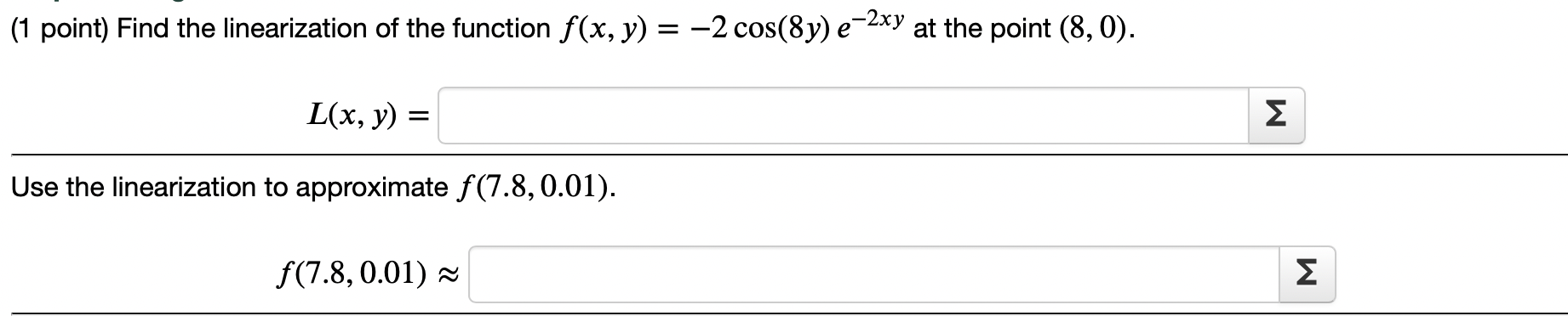 Solved (1 point) Find the linearization of the function | Chegg.com