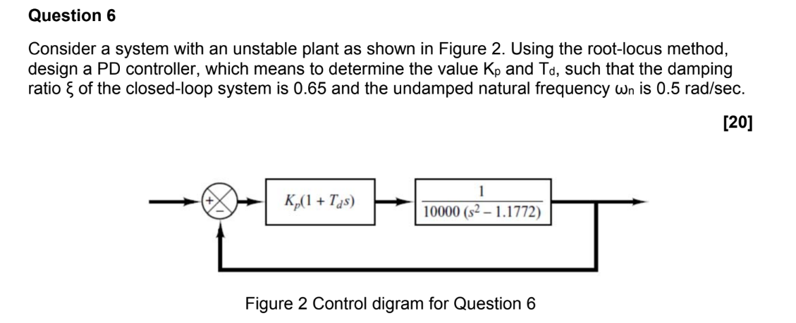 Solved Question 6 Consider a system with an unstable plant | Chegg.com