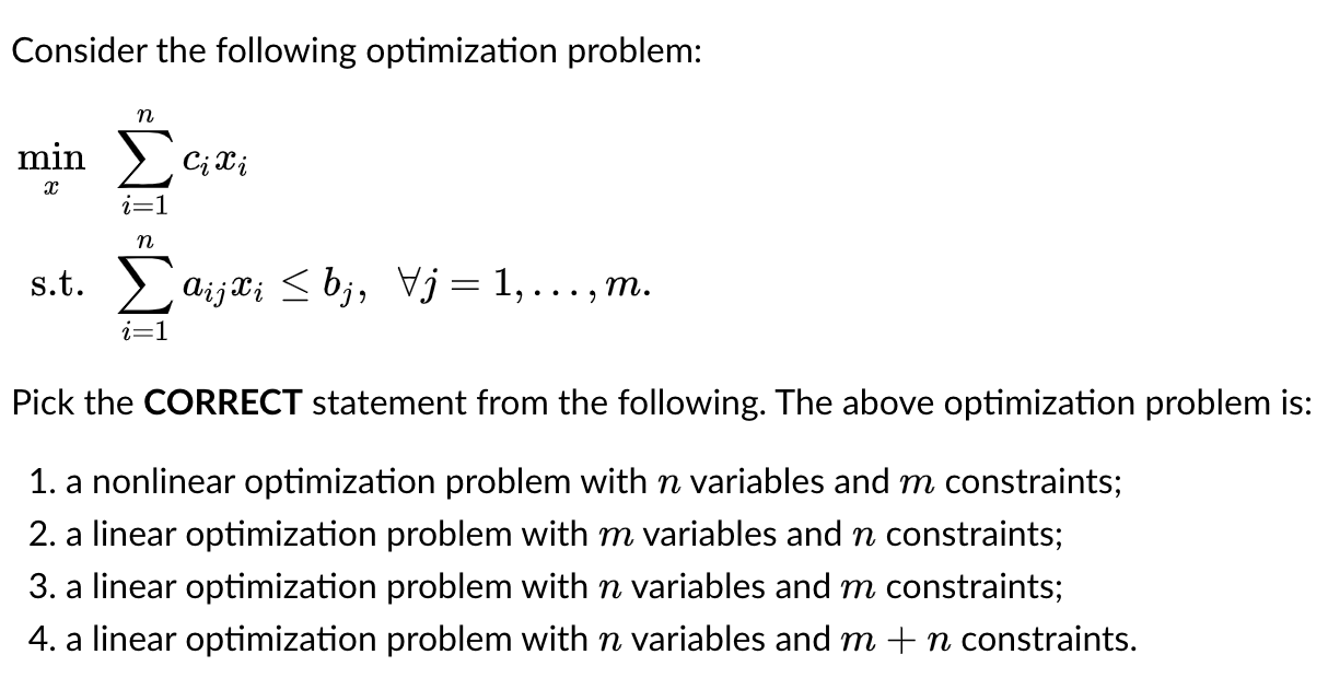 Solved Consider The Following Optimization Problem 