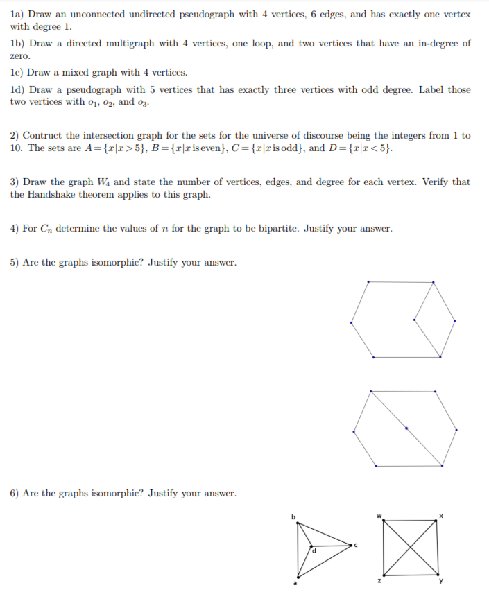 Solved 1a) ﻿Draw an unconnected undirected pseudograph with | Chegg.com