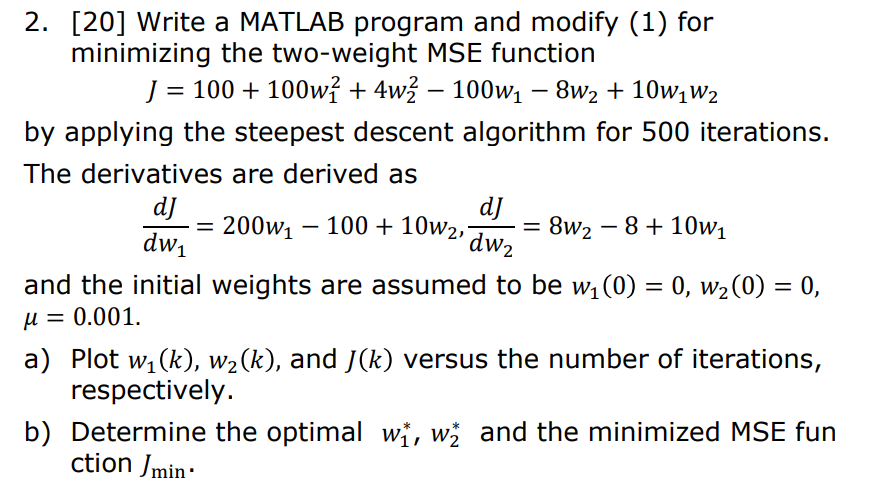 1. [20] Given a quadratic MSE function of the Wiener | Chegg.com