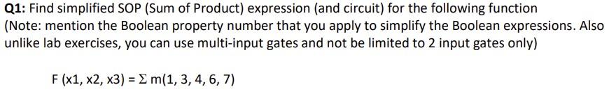 Solved Q1: Find simplified SOP (Sum of Product) expression | Chegg.com