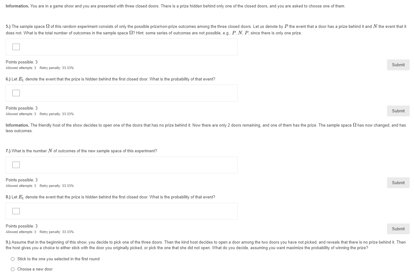 Solved Information. You are in a game show and you are | Chegg.com