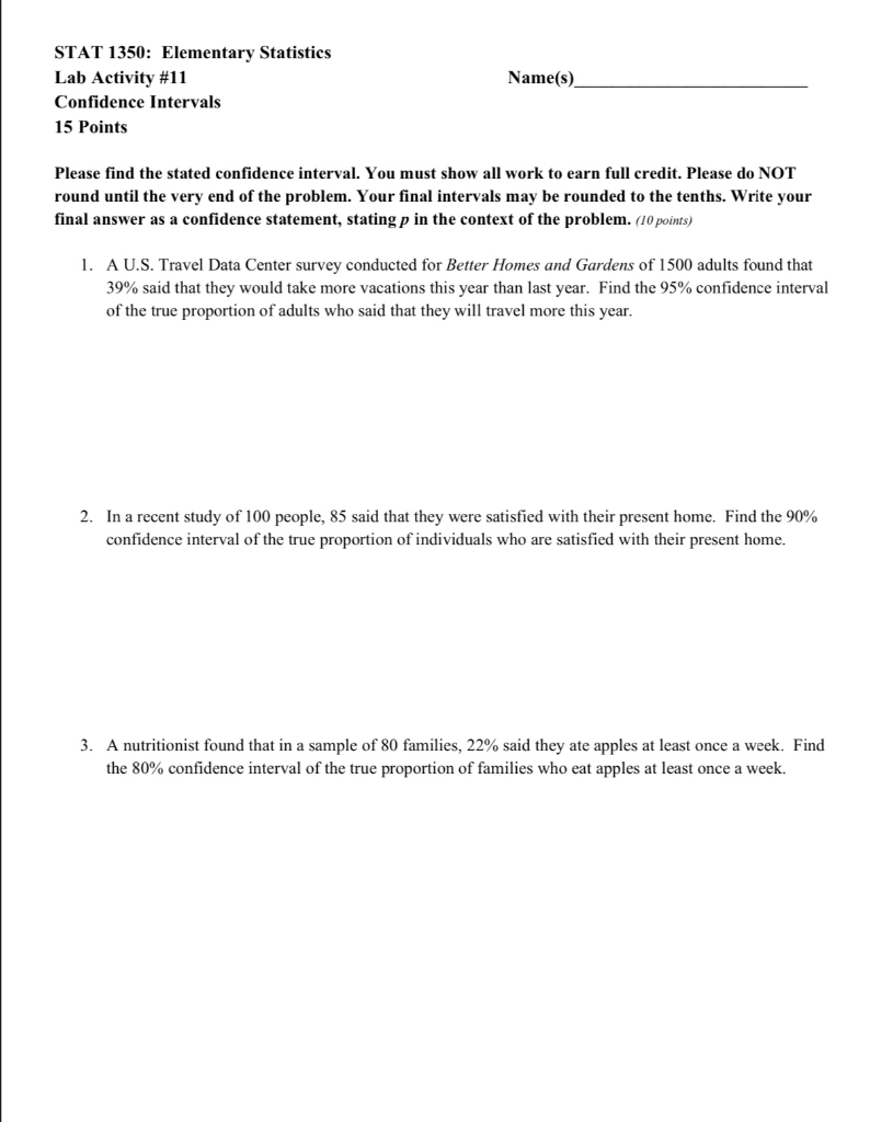 Solved Name(s) STAT 1350: Elementary Statistics Lab Activity | Chegg.com