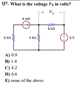 Solved Q7. What is the voltage V0 in volts? | Chegg.com