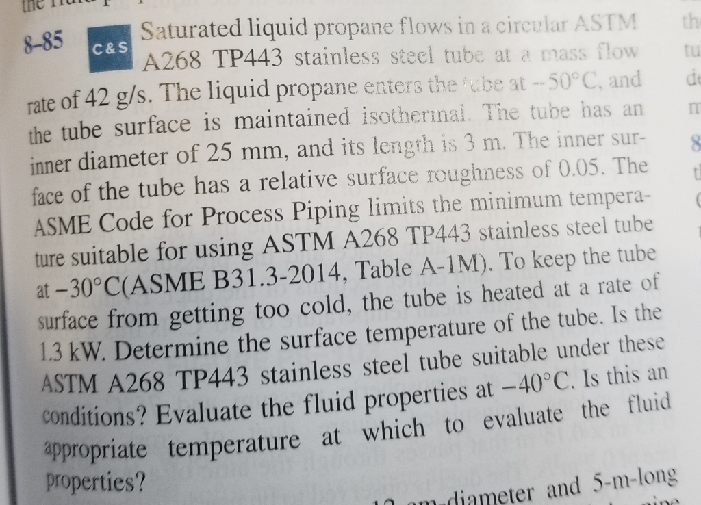 the TUTT th tu de 8-85 Saturated liquid propane flows | Chegg.com