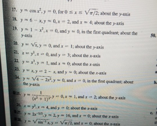 Solved 50. 17. y = cos x?, y = 0, for 0 SXS V 77/2; about | Chegg.com