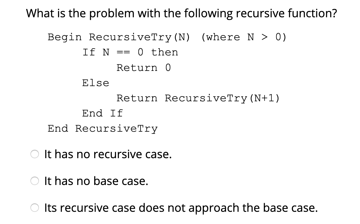 Solved What is the problem with the following recursive | Chegg.com