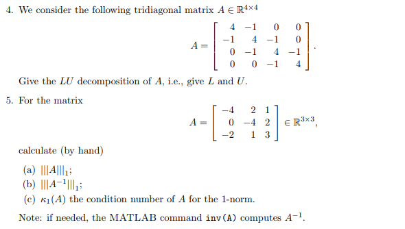 Solved 4. We consider the following tridiagonal matrix A ERx | Chegg.com