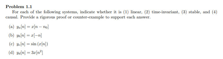 Solved Problem 1.1 For each of the following systems, | Chegg.com