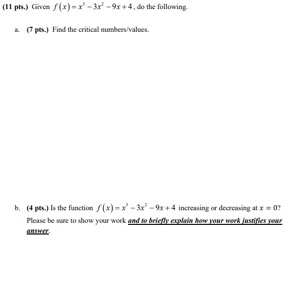 Solved (11 pts.) Given f (x)= x - 3x? - 9x +4, do the | Chegg.com