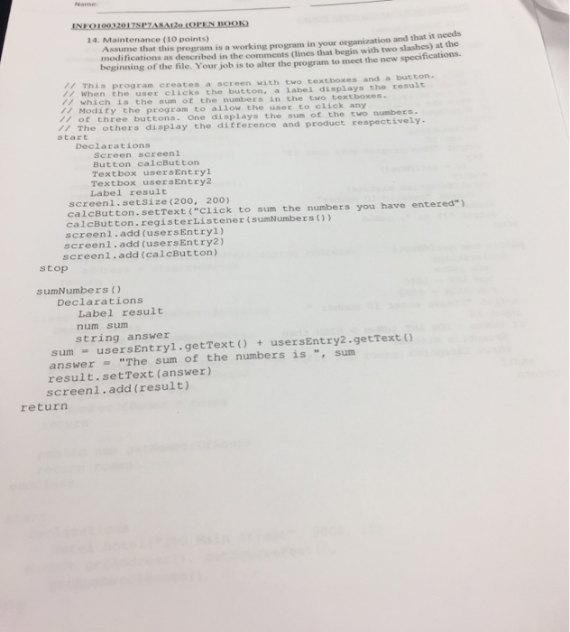 Solved Assume that this program working program in your | Chegg.com