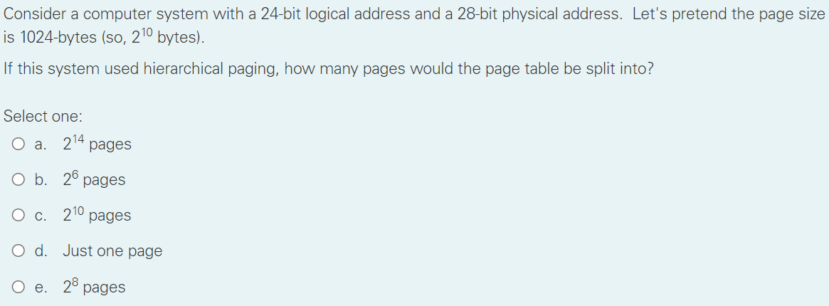 Solved Consider a computer system with a 24-bit logical | Chegg.com