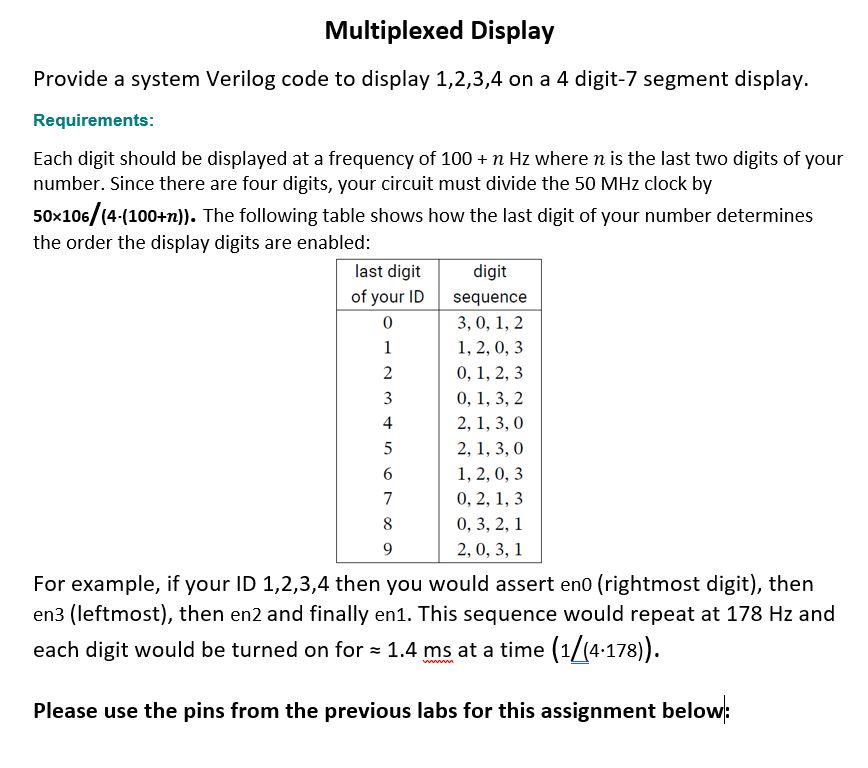 Multiplexed Display Provide a system Verilog code to | Chegg.com