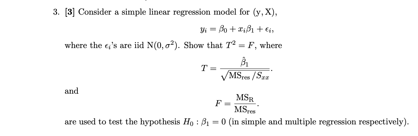 Solved 3. [3] Consider a simple linear regression model for | Chegg.com