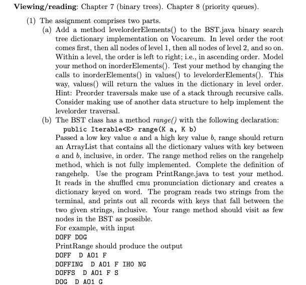 BST.java is below /** BST implementation for | Chegg.com