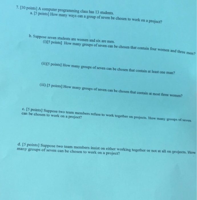 Solved A computer programming class has 13 students. How | Chegg.com