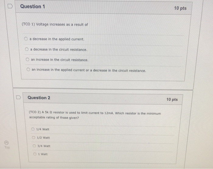 Solved DQuestion 1 10 pts (TCO 1) Voltage increases as a | Chegg.com Solved DQuestion 1 10 pts (TCO 1) Voltage increases as a | Chegg.com