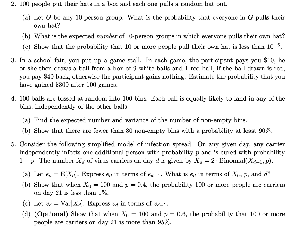 2. 100 people put their hats in a box and each one | Chegg.com