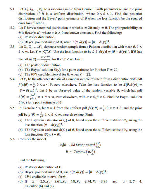 Solved 5.1 Let X1,X2,…,Xn be a random sample from Bernoulli | Chegg.com
