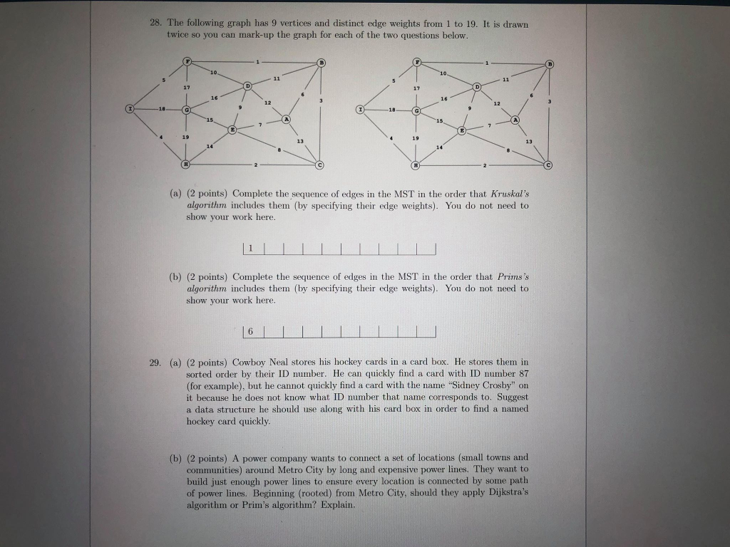 Solved 28. The following graph has 9 vertices and distinct | Chegg.com