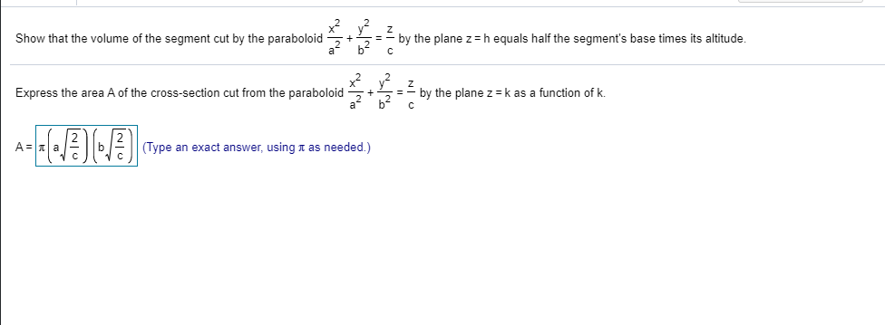 Solved x² ² Show that the volume of the segment cut by the | Chegg.com
