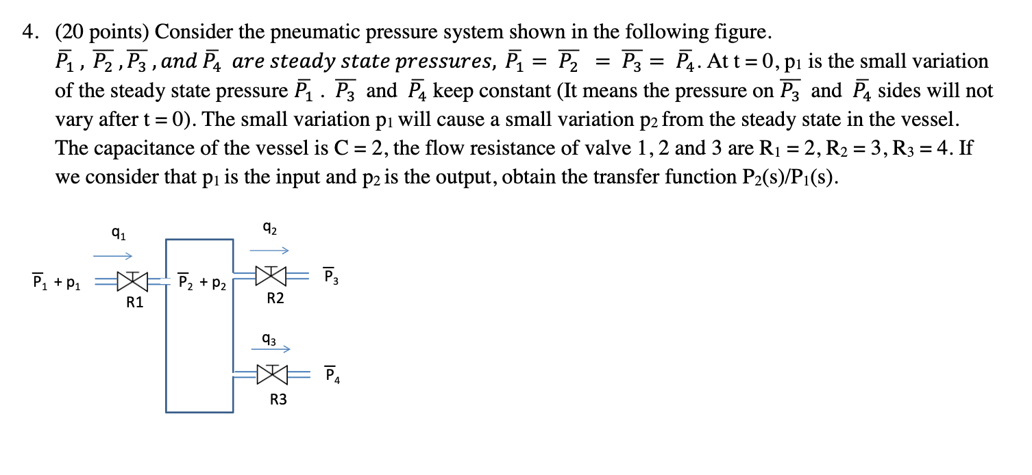 Solved 4. (20 points) Consider the pneumatic pressure system | Chegg.com