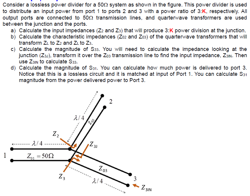 Solved Consider a lossless power divider for a 50Ω system as | Chegg.com