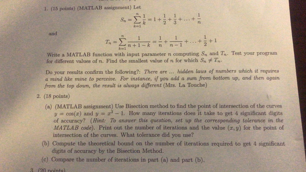 Solved 1 15 Points Matlab Assignment Let And T