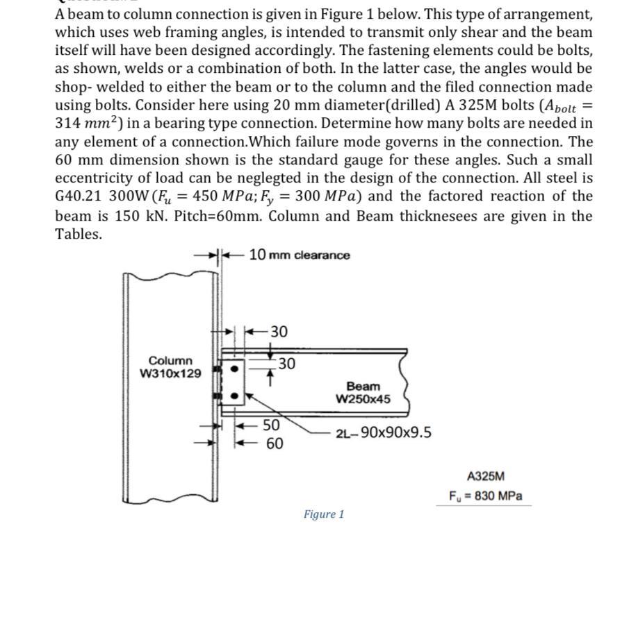 A beam to column connection is given in Figure 1 | Chegg.com