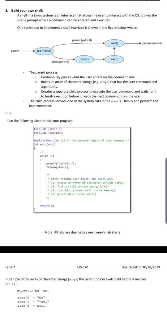 Solved 3. Build your own shell: A shell in a Linux system is | Chegg.com