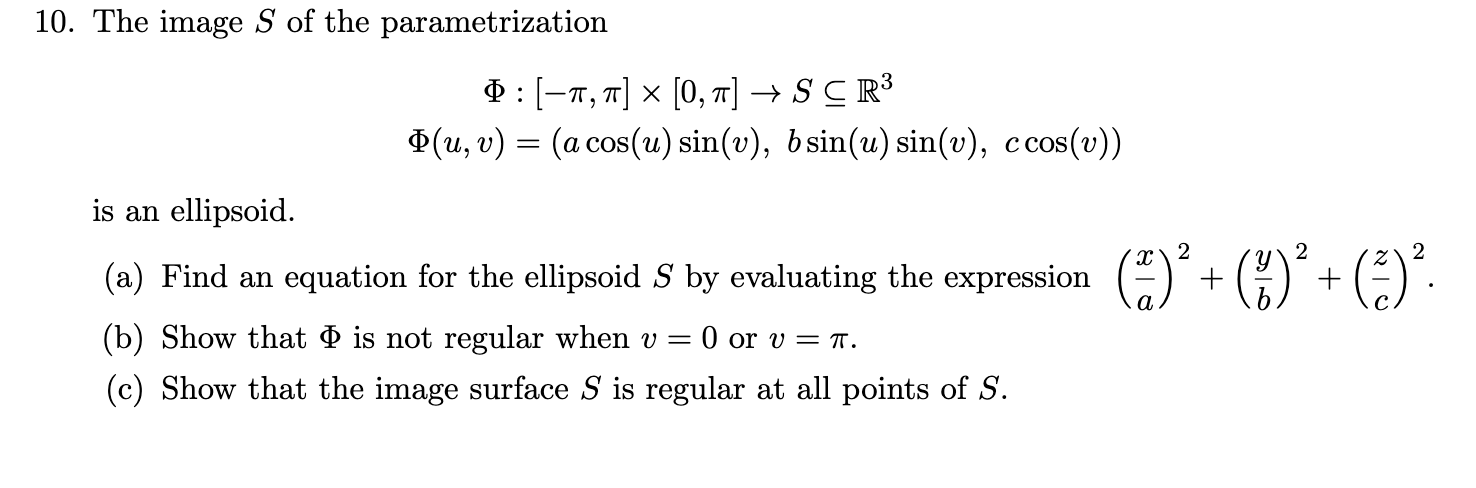Solved 10. The image S of the parametrization | Chegg.com
