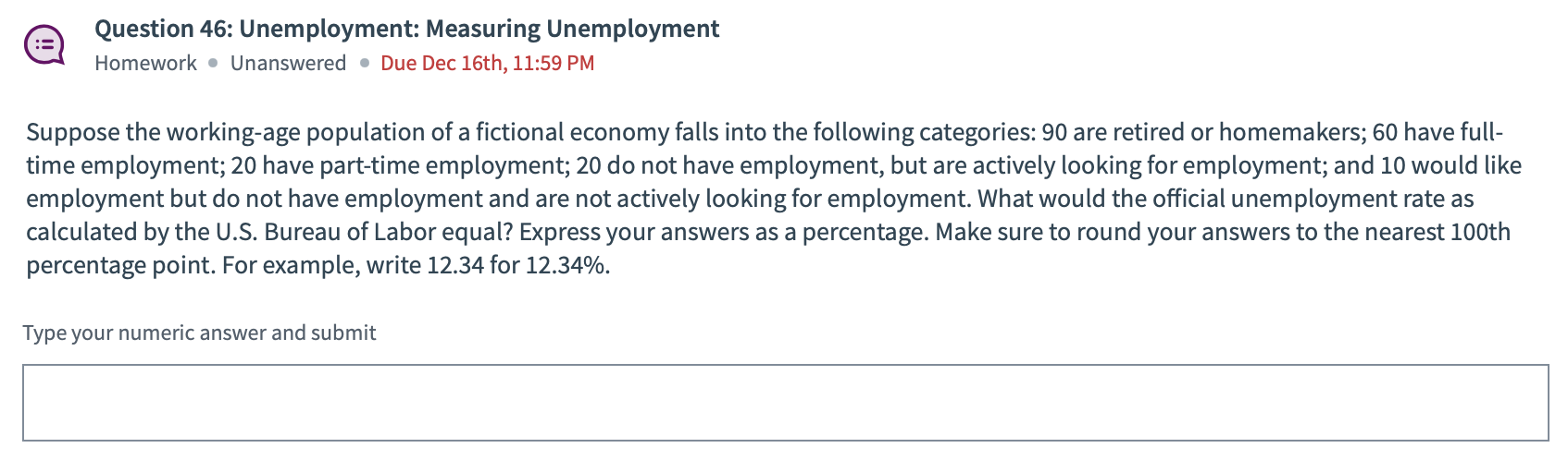Solved : Question 46: Unemployment: Measuring Unemployment | Chegg.com