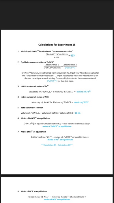Experiment 15 CALCULATIONS Name: Instructor: Student | Chegg.com