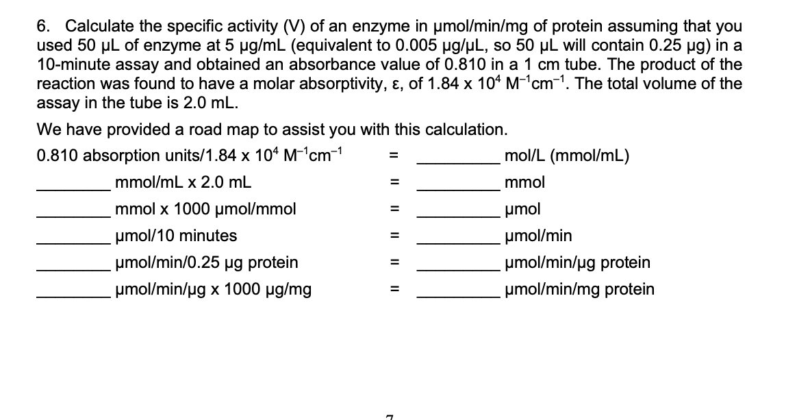 Solved 6. Calculate the specific activity (V) of an enzyme | Chegg.com