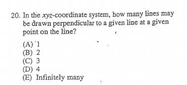 Solved 20. In the xyz-coordinate system, how many lines may | Chegg.com