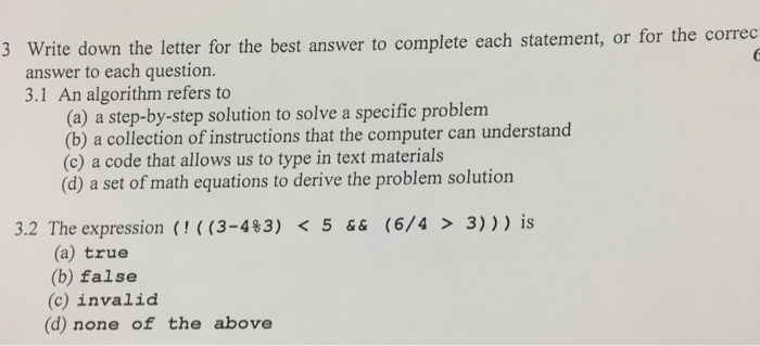 Solved 3 Write down the letter for the best answer to | Chegg.com