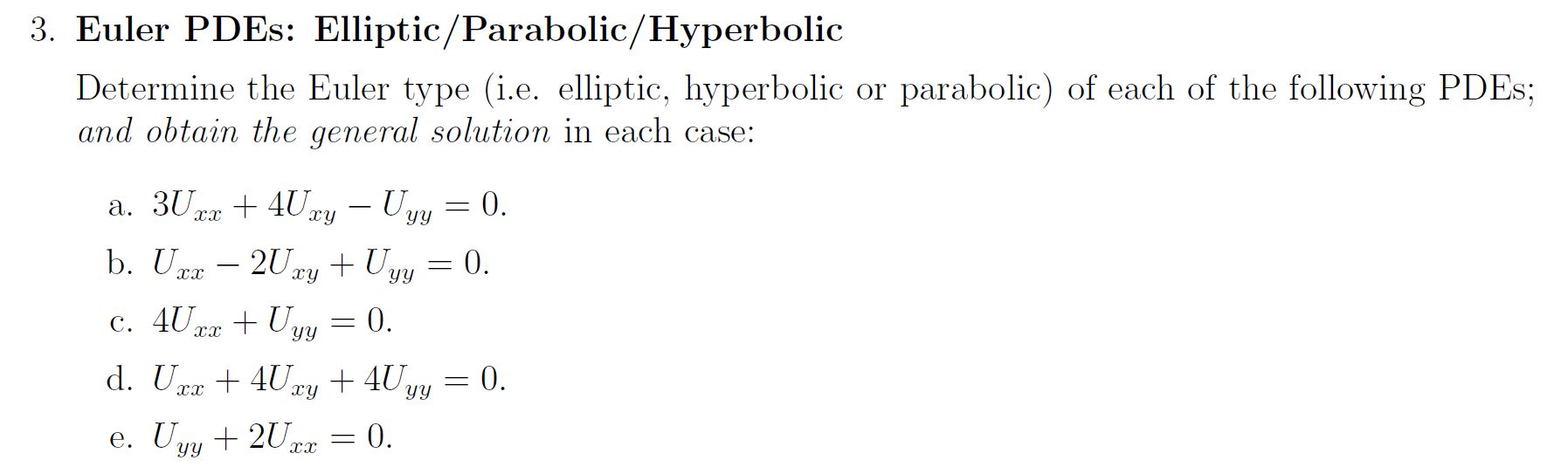 Solved 3. Euler PDEs: Elliptic/Parabolic/Hyperbolic | Chegg.com