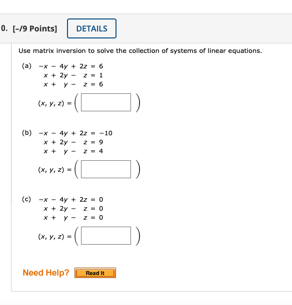 Solved Use matrix inversion to solve the collection of | Chegg.com