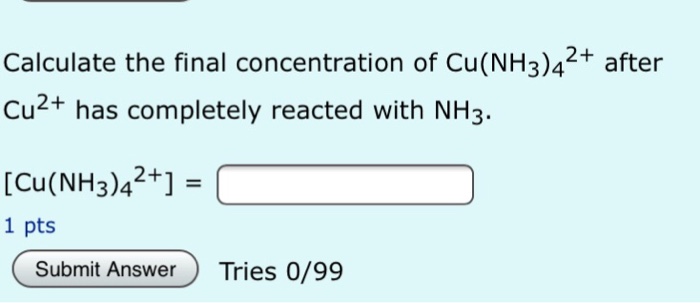 Solved A cu(NH3)42+ solution is produced by mixing 2 mL of | Chegg.com