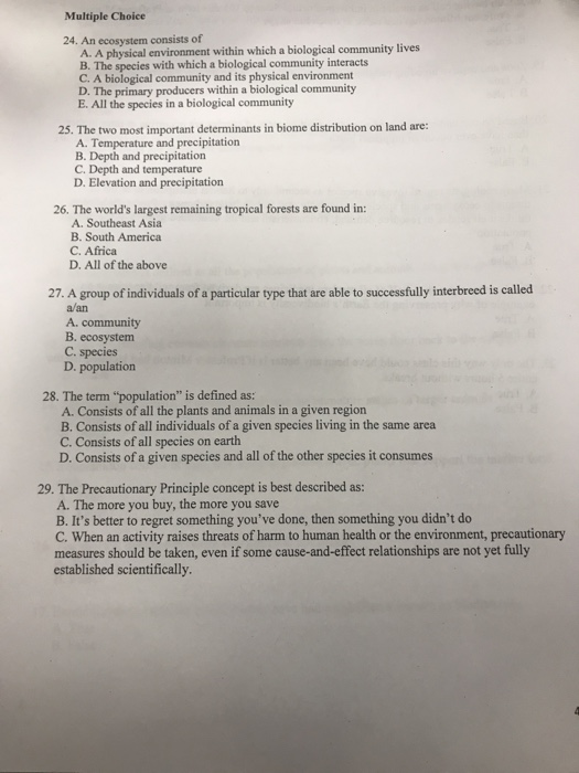 Solved Multiple Choice 24. An ecosystem consists of A. A | Chegg.com