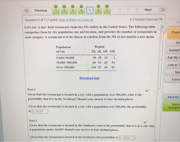 Solved Part 5 out of 5 Given that the restaurant is located | Chegg.com