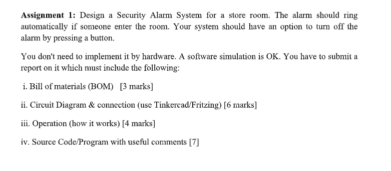 Solved Assignment 1: Design a Security Alarm System for a | Chegg.com