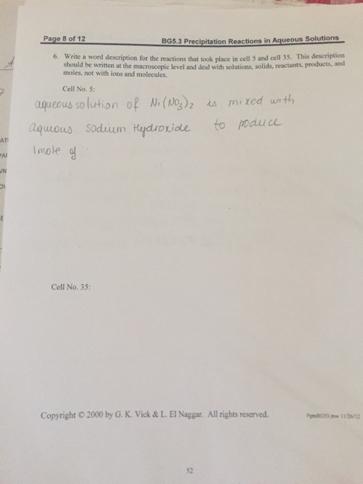 Solved Precipitation Reactions in Aqueous Solutions Page 8 | Chegg.com