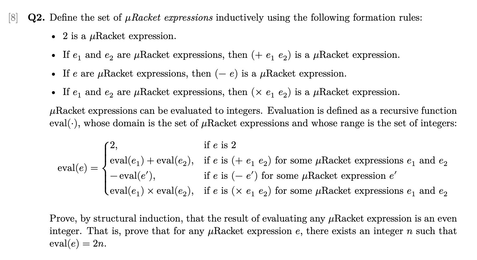 Solved Q2. Define the set of μ Racket expressions | Chegg.com